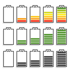 Battery icon set with colorful charge level Vector Image