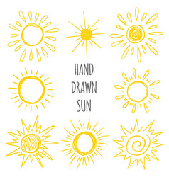 Sun doodle icons set Royalty Free Vector Image