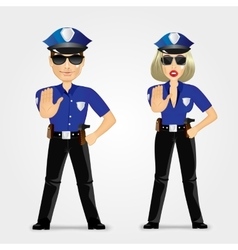 Cartoon policeman and police woman salutes Vector Image