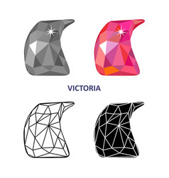 Low poly colored black outline template gems cut Vector Image