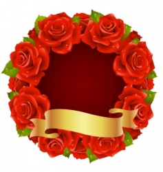 Round banner with roses on a blue background Vector Image