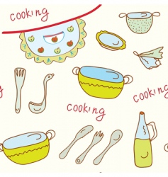 Kitchenware and cooking utensils seamless pattern Vector Image