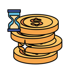 Hourglass with coins icon Royalty Free Vector Image