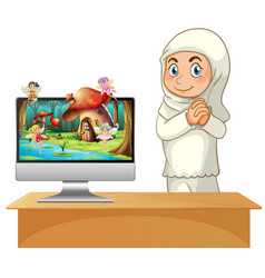 Girl using computer Royalty Free Vector Image - VectorStock