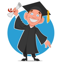 Cartoon graduate boy look out corner promotion Vector Image