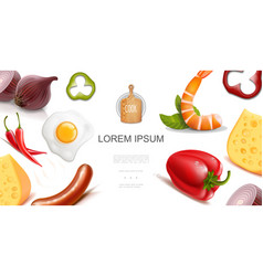 Food flavors cheese chili peppers bacon Royalty Free Vector