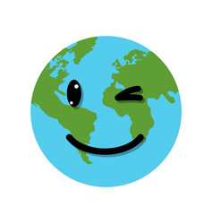Cartoon earth face smile with heart shape eyes Vector Image