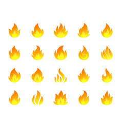 Fire flames set orange icons with reflection Vector Image