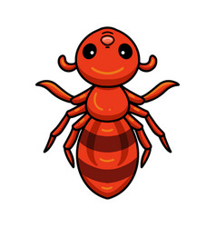 Cute little red ant cartoon holding a flower Vector Image