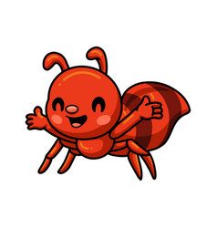 Cute little red ant cartoon holding a flower Vector Image