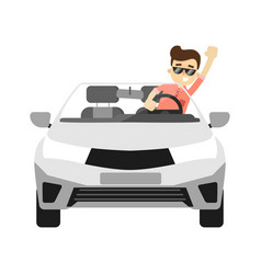 Black car with driver and passenger front view Vector Image