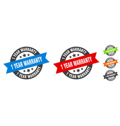 1 year warranty 3d gold badge with red ribbon Vector Image