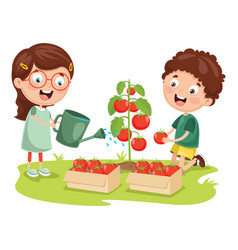 Children gardening and planting Royalty Free Vector Image