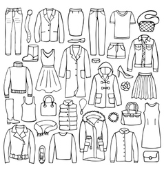 Fashion collection hand drawn clothes sketch Vector Image
