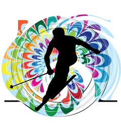 Happy children skiing flat poster Royalty Free Vector Image