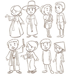 Simple drawing of two asian people Royalty Free Vector Image