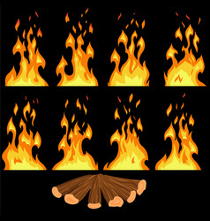 Cartoon burning camp fire flames with campfire Vector Image