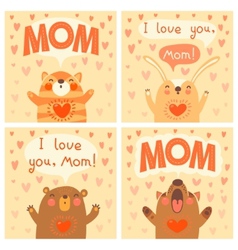 Happy mothers day card with cute animals cartoons Vector Image