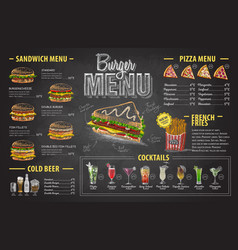Vintage chalk drawing burger menu design Vector Image