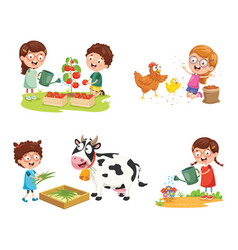 Children gardening and planting Royalty Free Vector Image