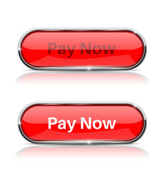 Oval red buttons with bold chrome frame 3d shiny Vector Image