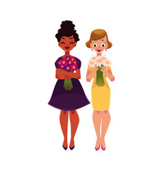 Two girls dressed in denim Royalty Free Vector Image