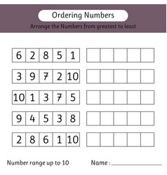 Ordering numbers worksheet number range up to 20 Vector Image