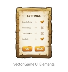 Winter game ui wooden buttons with snow Royalty Free Vector