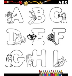 Alphabet f with cartoon vocabulary for coloring Vector Image
