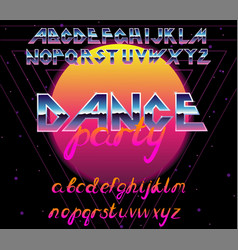 80 s purple neon retro font futuristic metal Vector Image