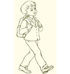 One line drawing of boy school children raising Vector Image