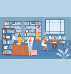 Interior a library with books on shelves Vector Image