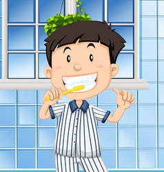Kids brushing teeth in bathroom Royalty Free Vector Image