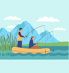 Couple fishing cartoon Royalty Free Vector Image