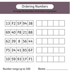 Ordering numbers worksheet number range up to 20 Vector Image