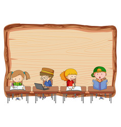 Kids holding wooden frame Royalty Free Vector Image