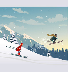 Children skiing on snow mountain Royalty Free Vector Image