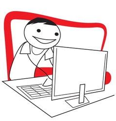 Tired person working on computer cartoon stick Vector Image