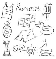 Beach summer doodle collection Royalty Free Vector Image
