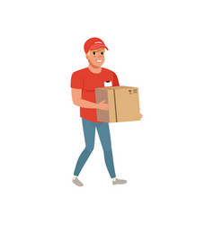 Cartoon porter carrying cartons colorful poster Vector Image