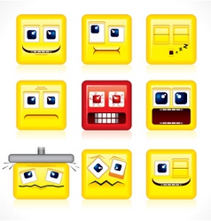 Emotional square colorful faces icon set Vector Image