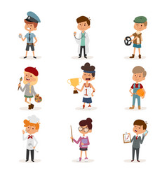 Cartoon profession kids children set Royalty Free Vector