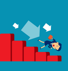Businesswoman on falling down chart Royalty Free Vector