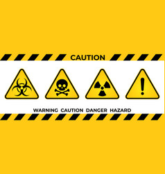 Triangular warning hazard symbols big yellow set Vector Image