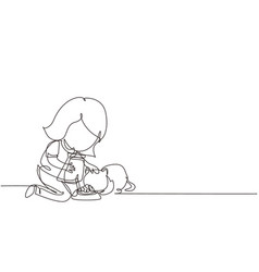 One continuous line drawing simple cute cat Vector Image