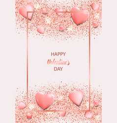 Pink sequins round frame with hearts happy Vector Image