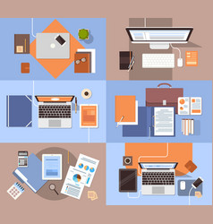 Interior top view office furniture design Vector Image