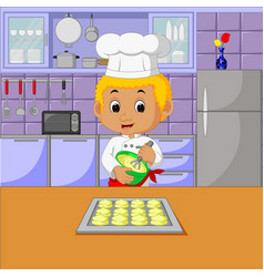 A boy with big loaf of bread Royalty Free Vector Image