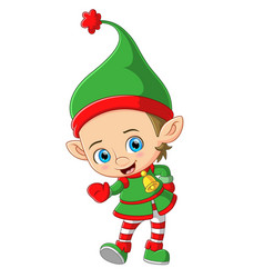 Little elf holding candy cane Royalty Free Vector Image