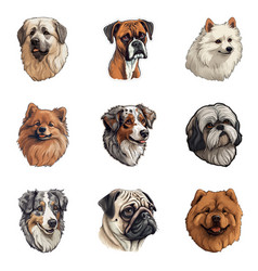 Dogs flat icon set isolated on white background Vector Image